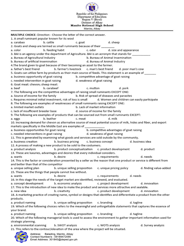 Pre-Test Revised | PDF | Selective Breeding | Goat