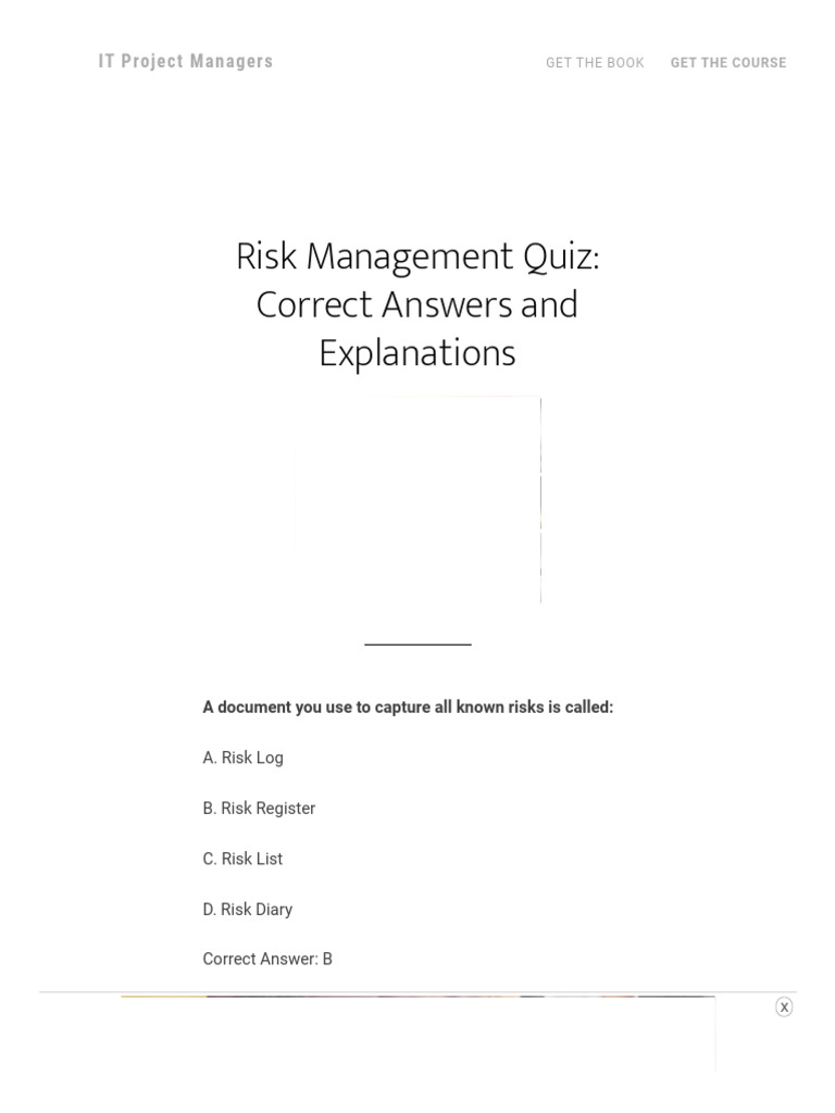 Risk Management Quiz - Correct Answers and Explanations | PDF | Risk ...