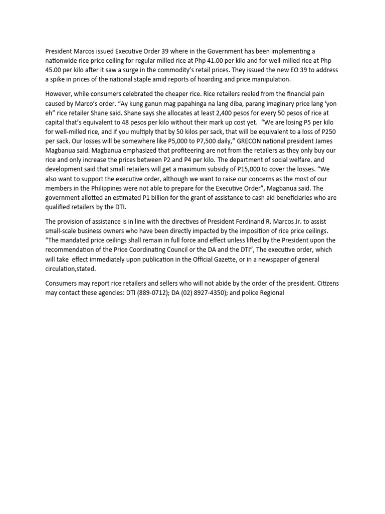 President Marcos Issued Executive Order 39 | PDF