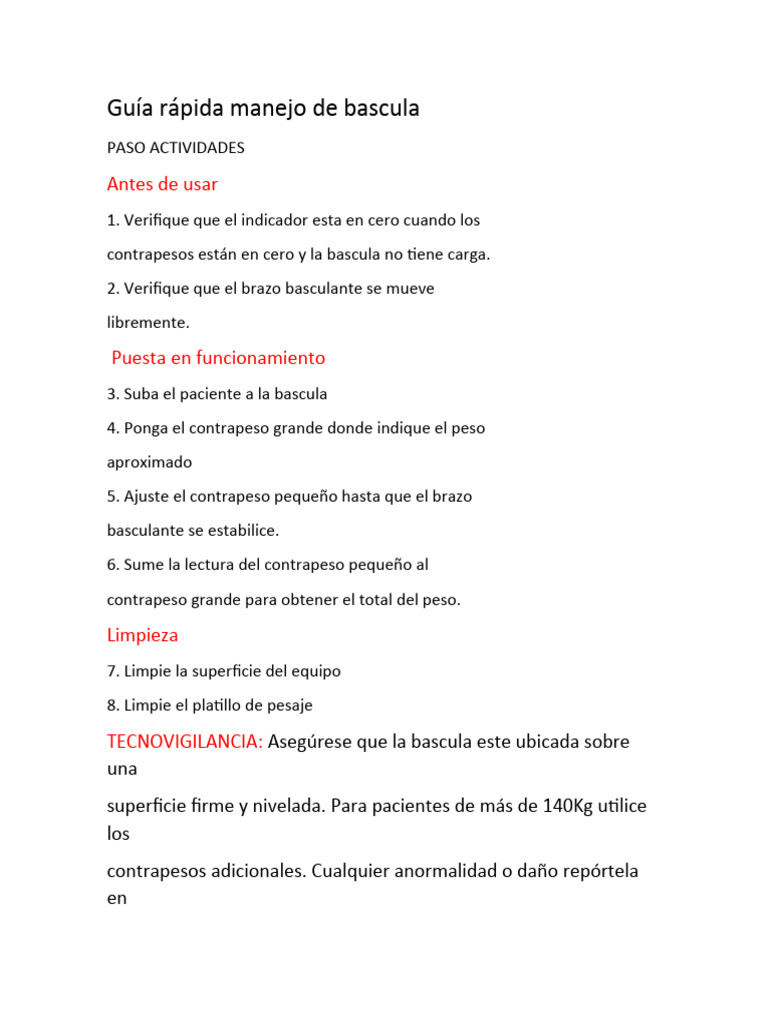 Guía Rápida Manejo de Bascula | PDF