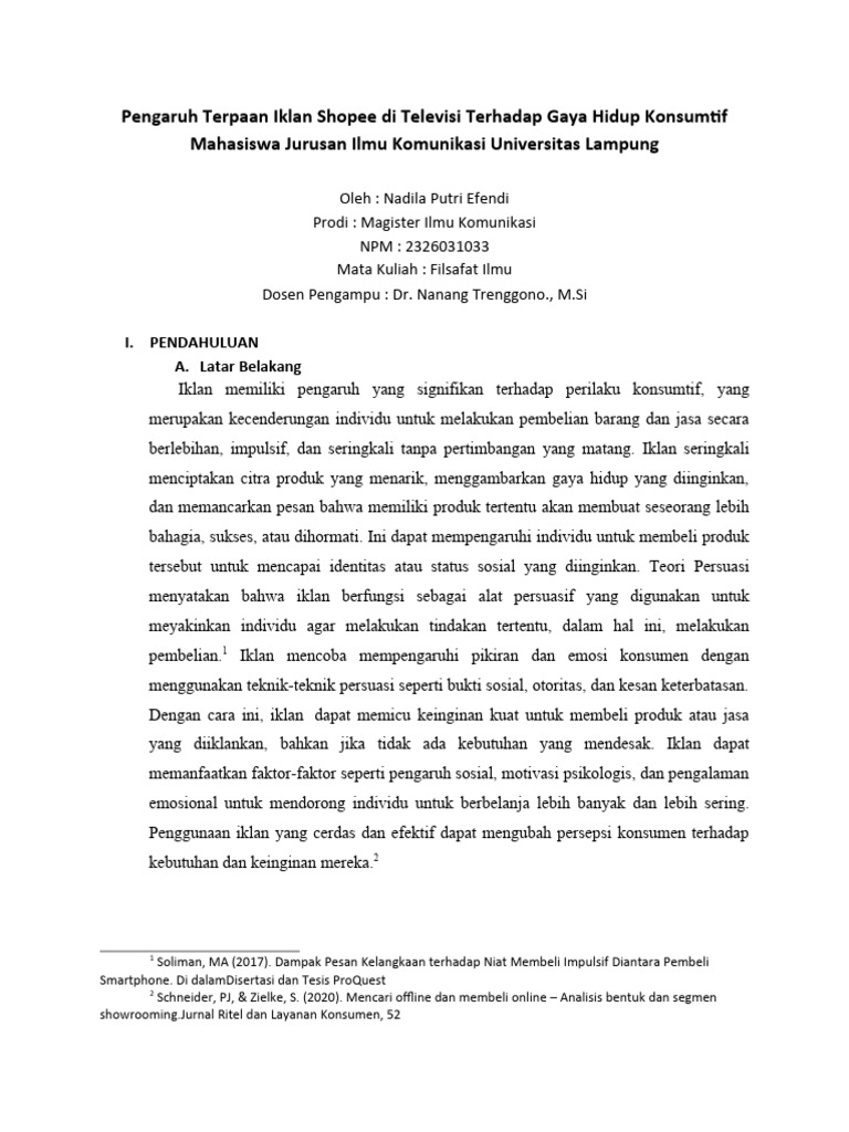Pengaruh Terpaan Iklan Shopee Di Televisi Terhadap Gaya Hidup Konsumtif Salinan | PDF