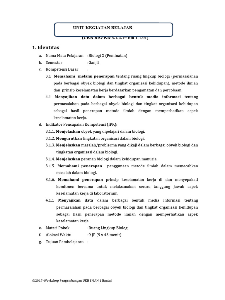 UKB BIO 1-1 RUANG LINGKUP BIOLOGI-Sumarsih-SMAN 1 Bantul-1 | PDF