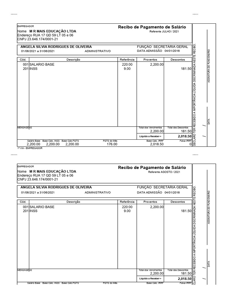 Modelo Contra Cheque | PDF | Trabalho | Relações de trabalho