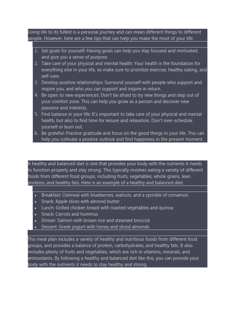 CHATgpt Random | PDF | Meal | Diet & Nutrition