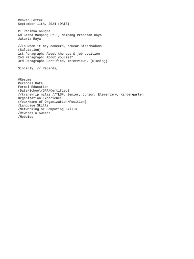 Application Letter & CV' | PDF