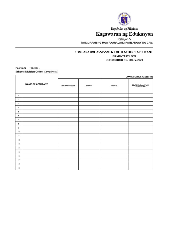 Comparative Assessment Result Pdf