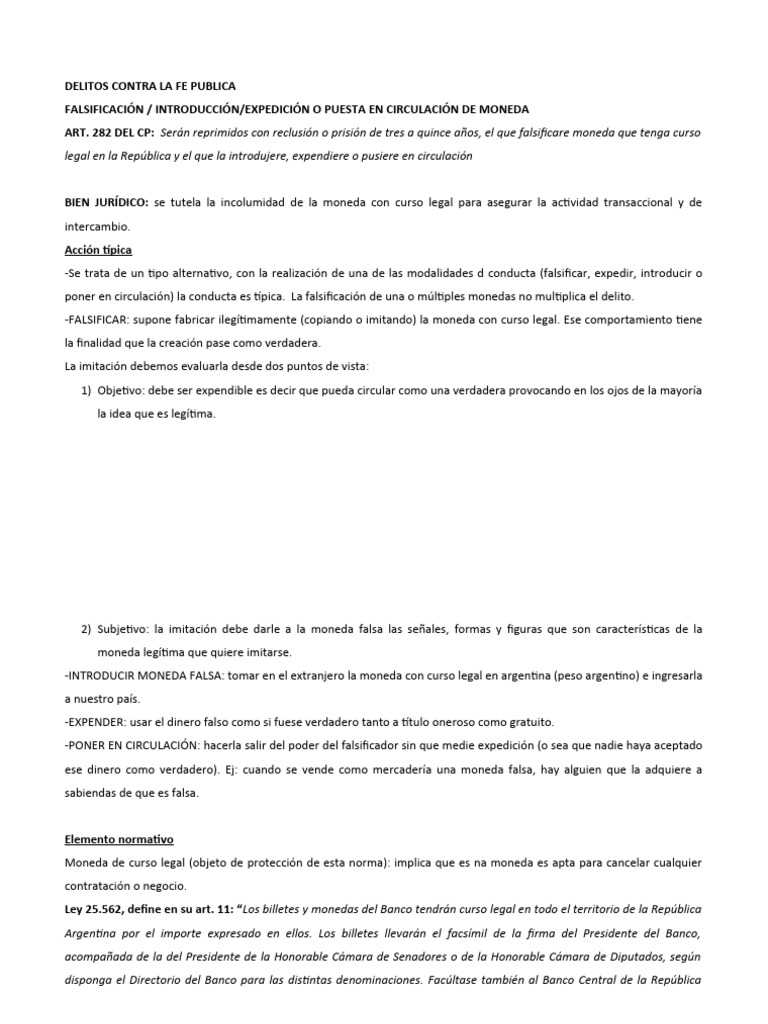 Delitos Contra La Fe Publica | PDF | Intención (Derecho Penal) | Billete de banco