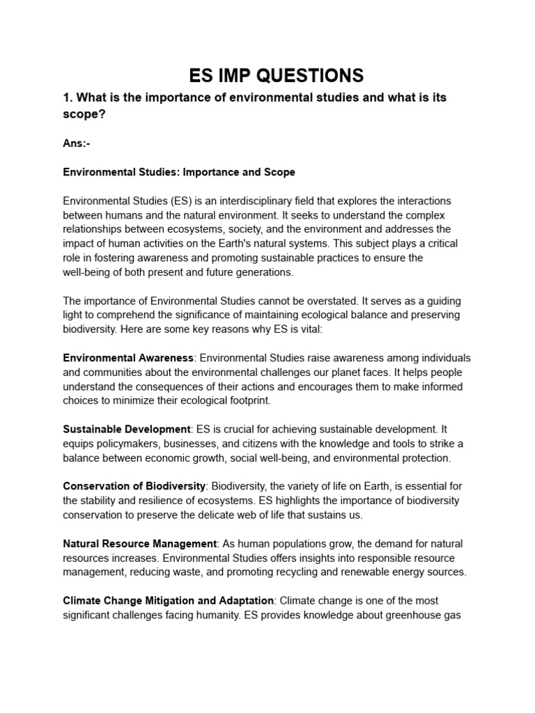 Es Imp Questions | PDF | Food Web | Biodiversity Es Imp Questions | PDF | Food Web | Biodiversity