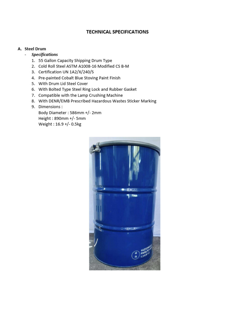 55 Gallon Steel Drum Specifications | PDF