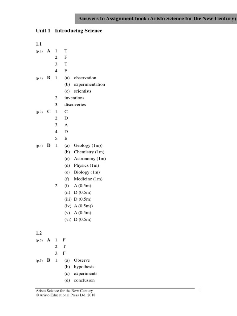 Aristo Science Workbook 1A (Answer) | PDF | Solubility | Evaporation