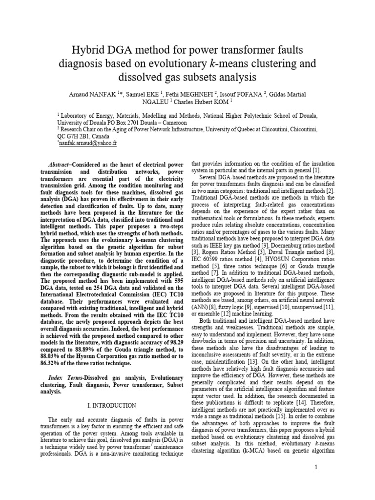 Hybrid DGA Method For Power Transformer Faults Diagnosis Based On Evolutionary K-Means ...