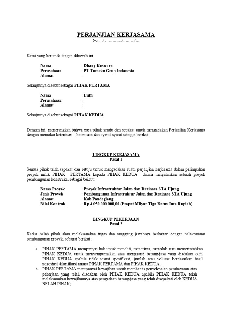 Contoh Format - Perjanjian - Kontrak - Kerja | PDF