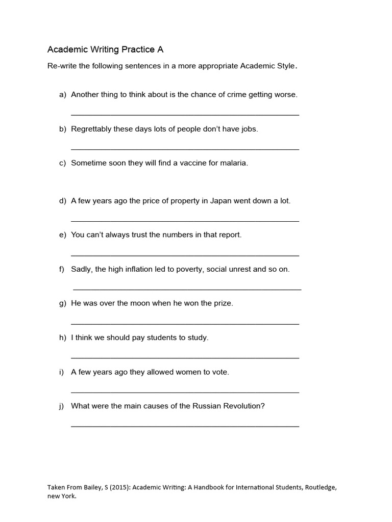 Academic Style Writing Style Practice (From Bailey 2015) | PDF | Economies