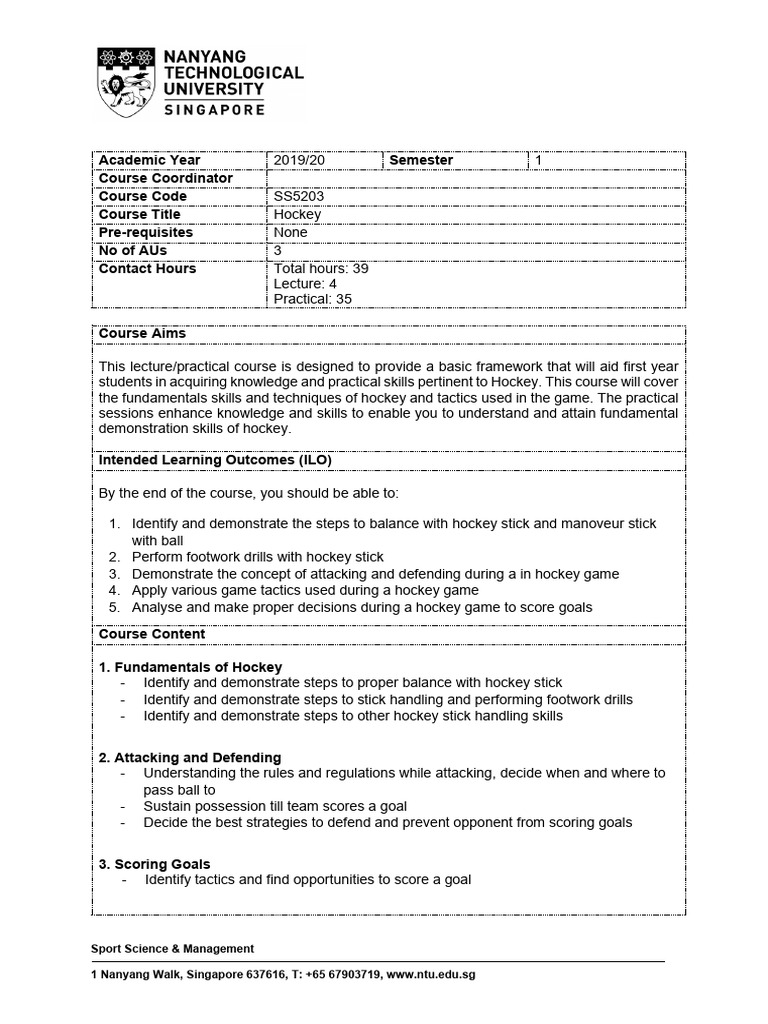SS5203 OBTL Hockey - Updated Feb20 | PDF | Understanding | Academic Dishonesty
