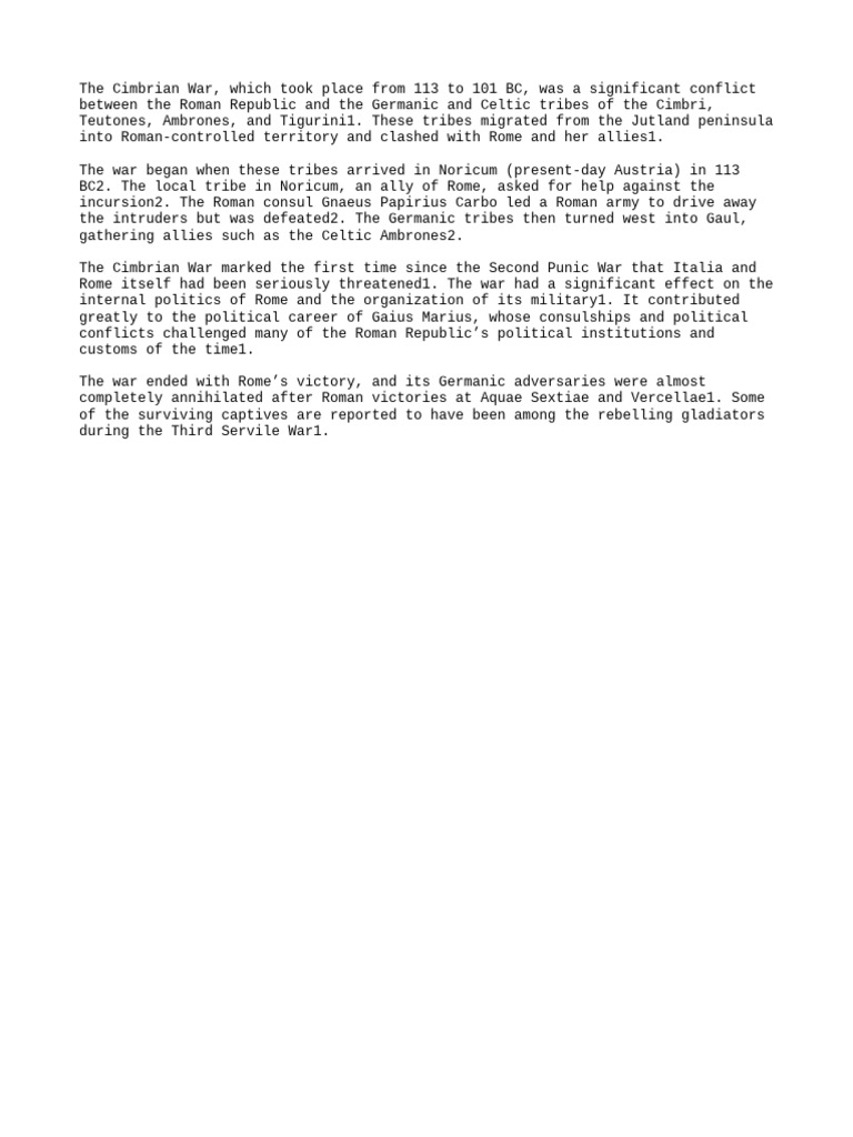 Cimbrian War Notes | PDF | History | Classics