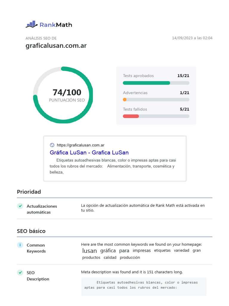 Analizador SEO - Grafica LuSan Etiquetas Autoadhesivas. - WordPress | PDF | Search Engine ...
