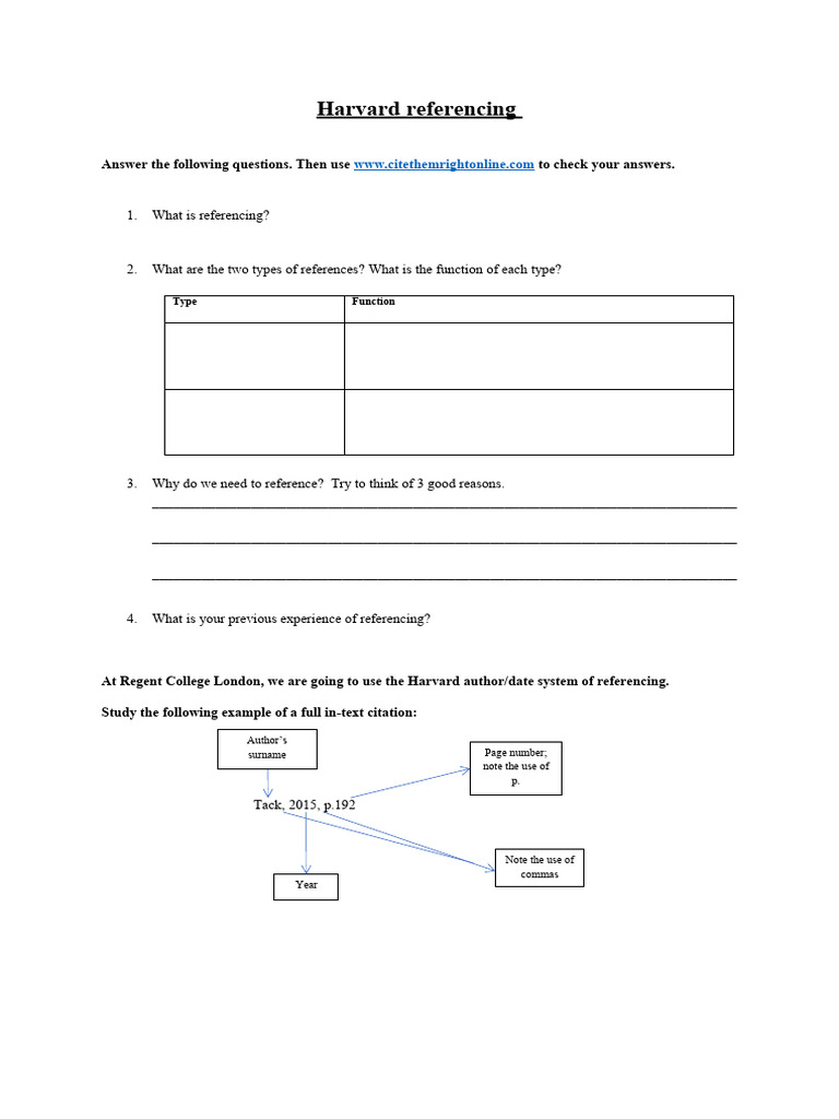 W9 - Class Materials - Harvard Referencing Worksheet | PDF | Citation ...