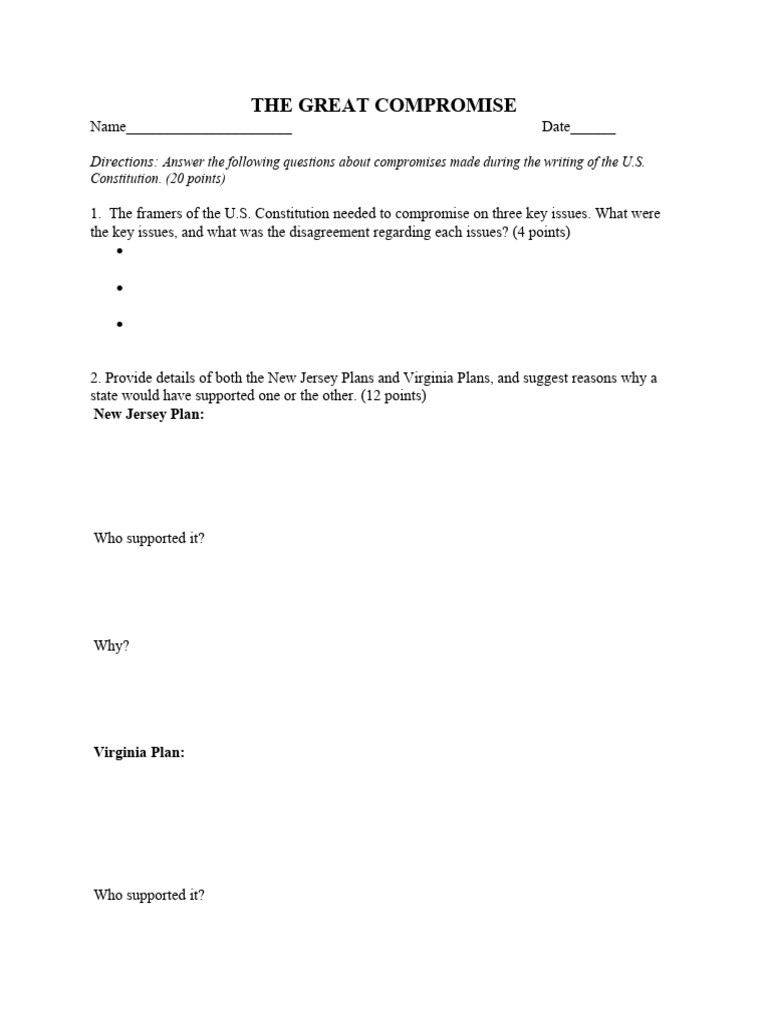 Great Compromise and Constitutional Solutions | PDF | Politics | Law