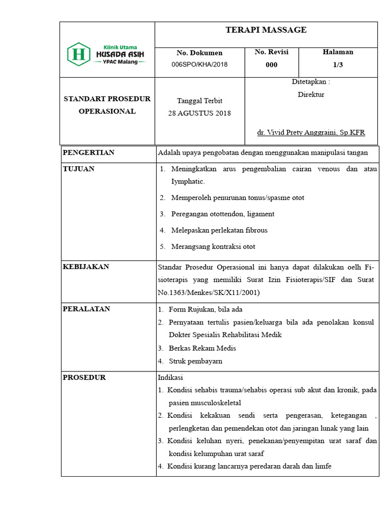 SOP Massage | PDF