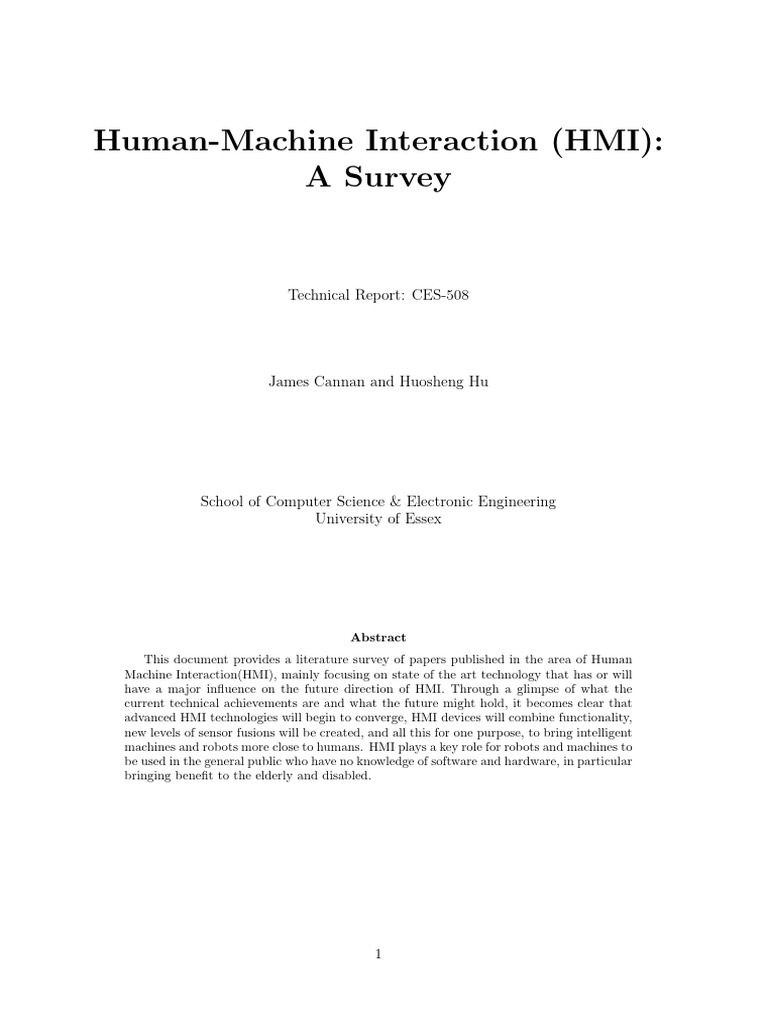 Human-Machine Interaction (HMI) : A Survey: Technical Report: CES-508 | PDF | User Interface ...