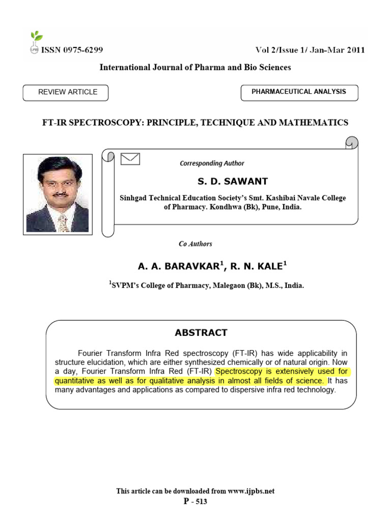 Ft-Ir Spectroscopy Principle, Technique and Mathematics | PDF ...