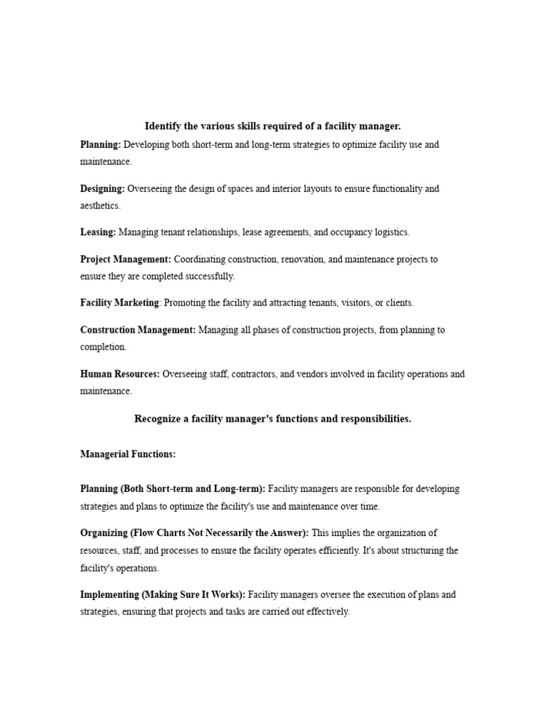 Identify The Various Skills Required of A Facility | PDF | Goal ...