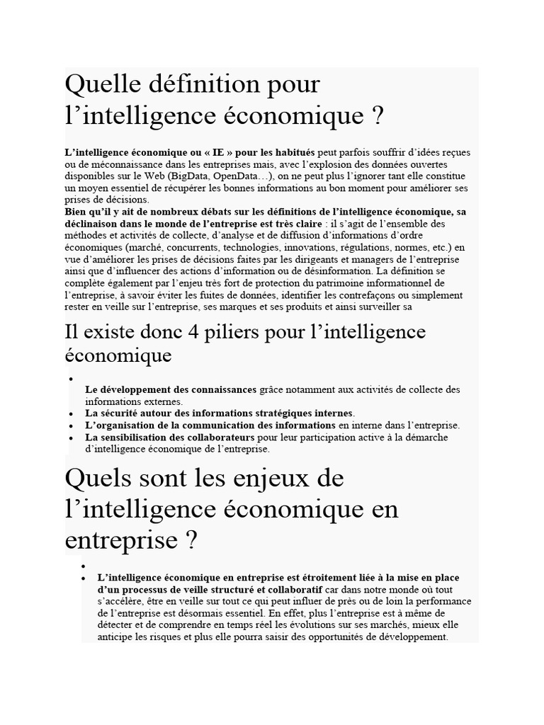 Définition de l'intelligence économique | PDF | Business | Capital ...