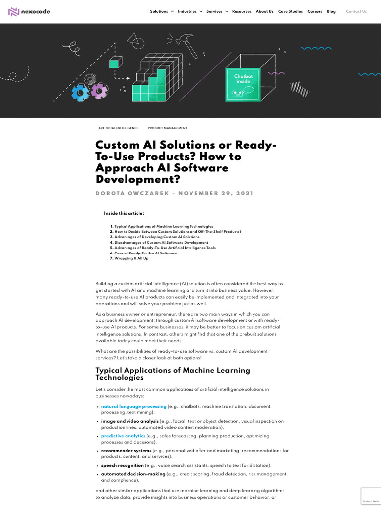 Custom AI Solutions or Ready-To-Use Products - How To Approach AI Software Development | PDF ...