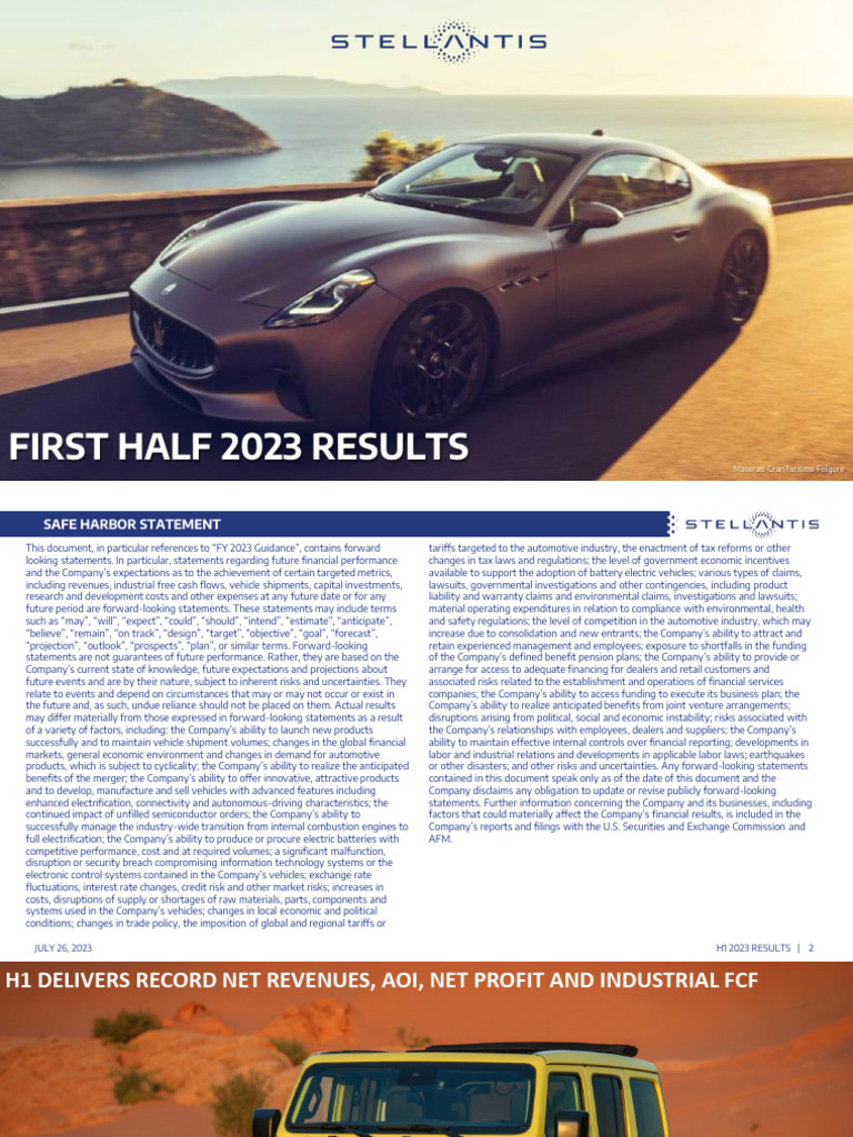 Stellantis H1 2023 Results Presentation | PDF | Dodge | Income