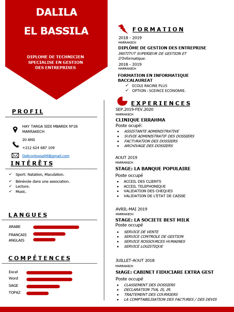 CV DALILA | PDF | Affaires | Finance et gestion monétaire