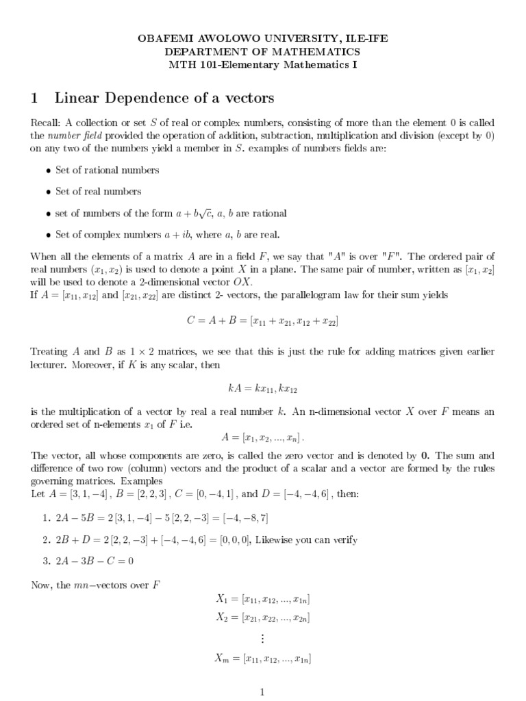 Linear Dependence and Consistency | PDF | Matrix (Mathematics) | Vector Space