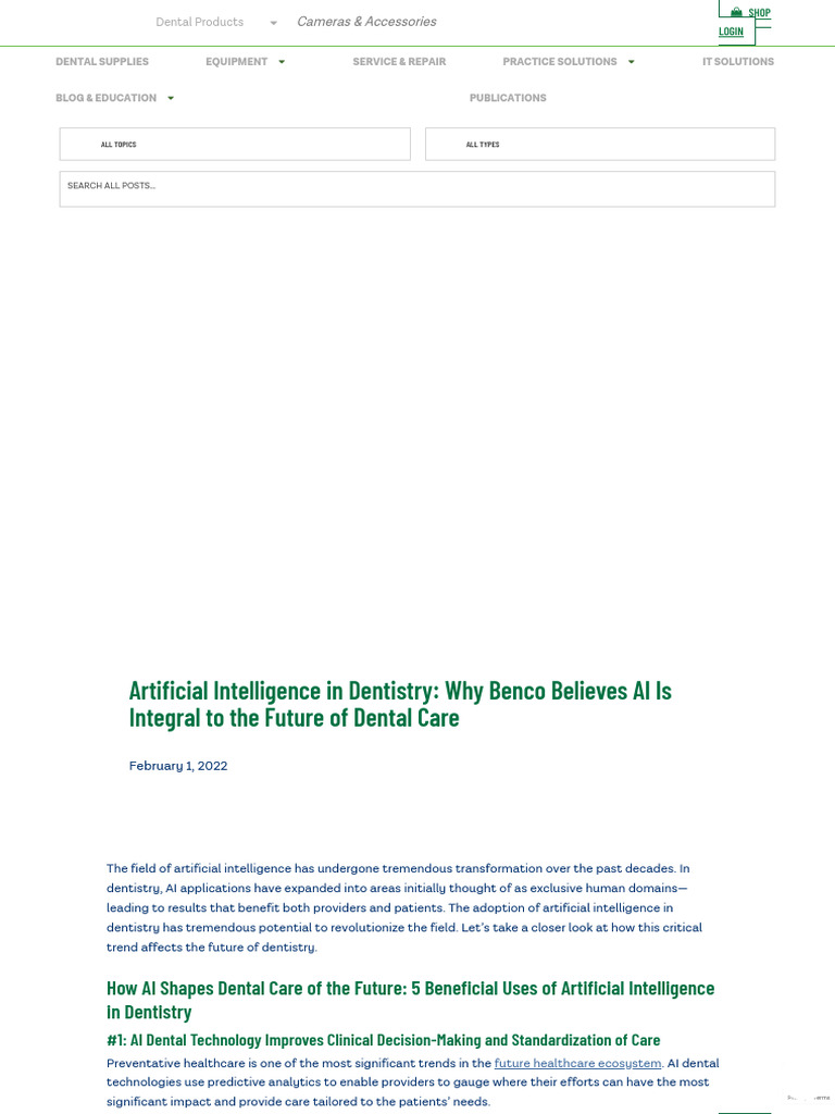 Uses and Benefits of Artificial Intelligence in Dentistry | PDF ...