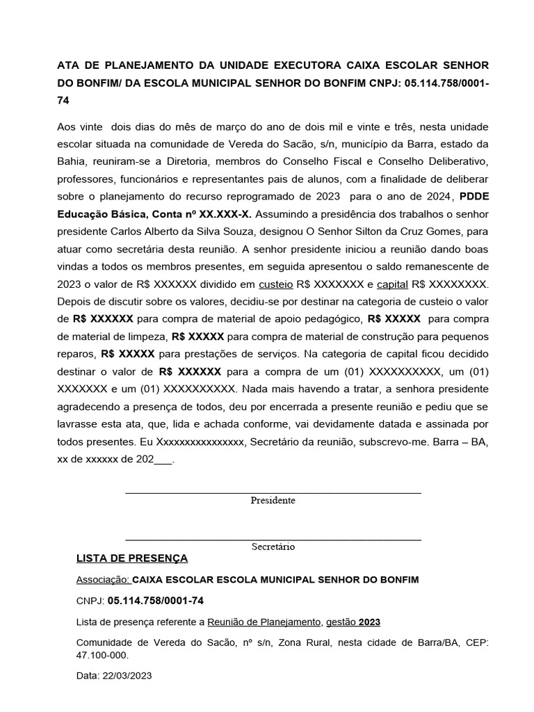Ata de Planejamento Modelo 01 | PDF