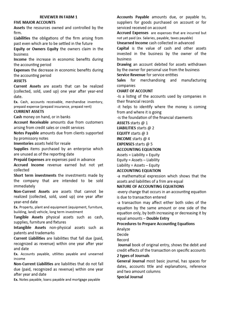 Reviewer in Fabm 2 | PDF | Debits And Credits | Expense