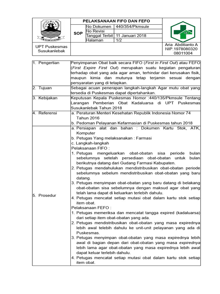 8.2.2.5 Sop Pelaksanaan Fifo Dan Fefo | PDF