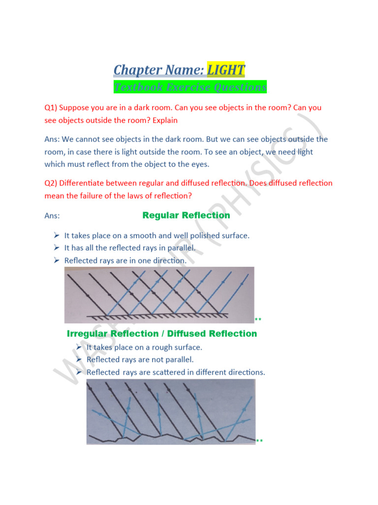 Light Physics Notes | PDF | Reflection (Physics) | Mirror