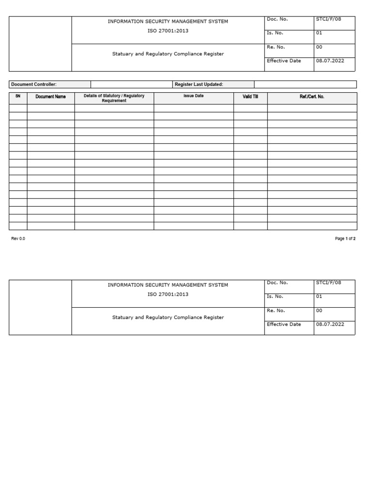 Statutory and Regulatory Compliance Register | PDF
