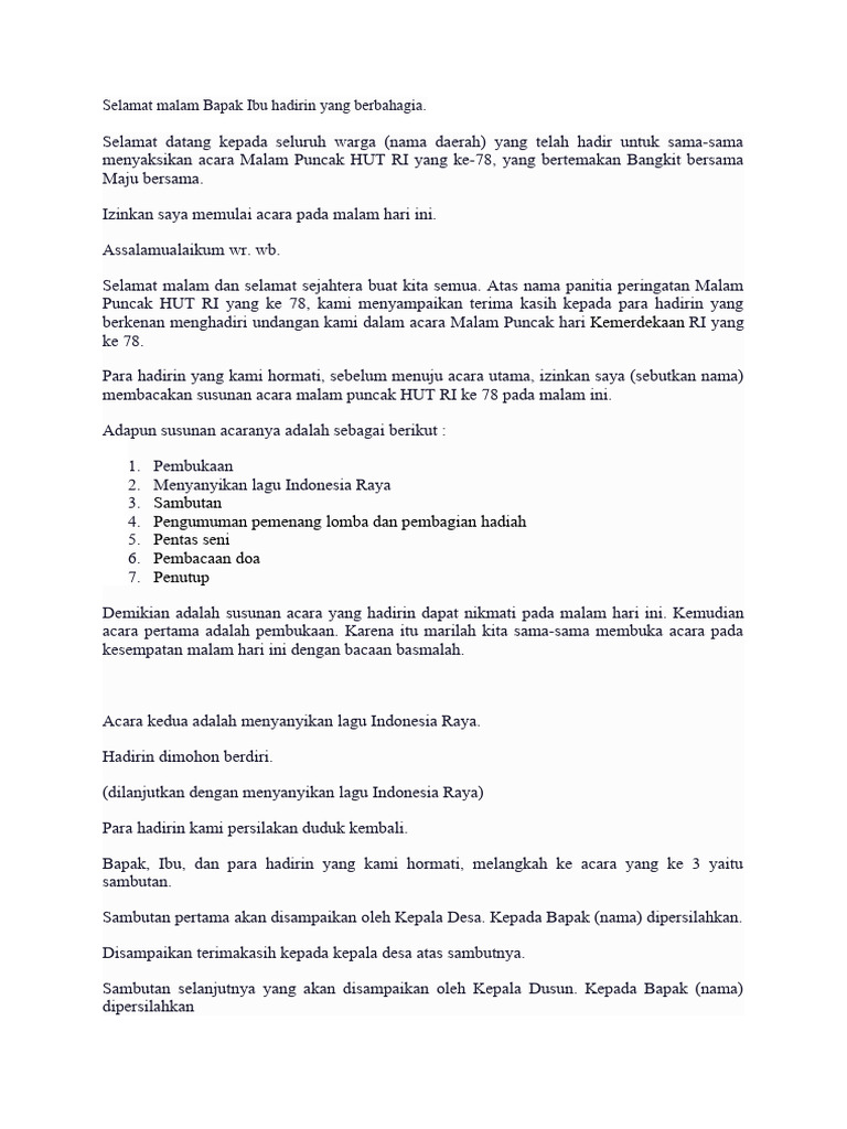 Teks MC Malam Puncak HUTRI78 | PDF