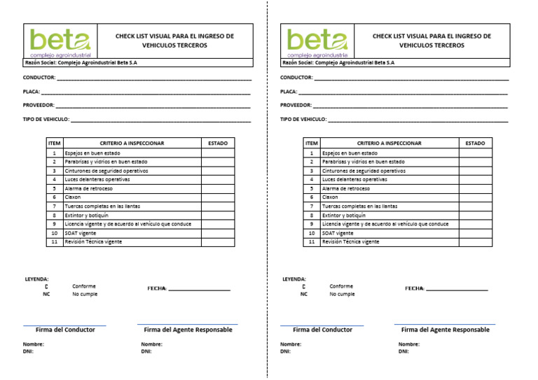 Check List Visual para El Ingreso de Vehiculos | PDF | Vehículo de ...