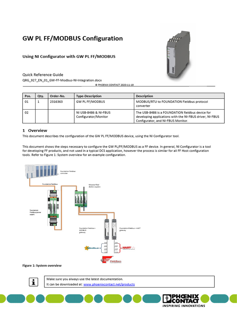 QRG 927 EN 01 GW-FF-Modbus-NI-Integration | PDF | Parameter (Computer ...
