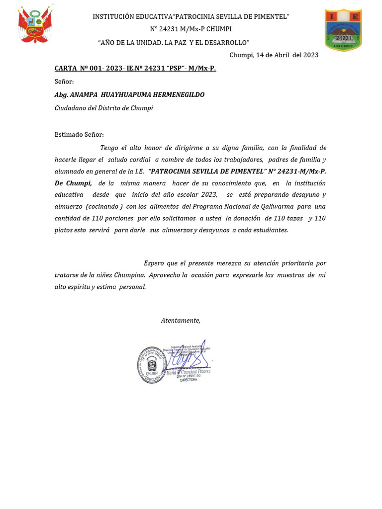 Carta #001-2023 | PDF