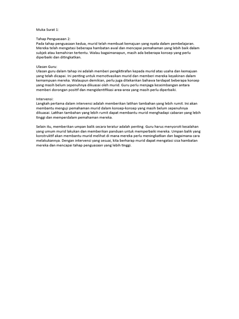 Contoh Ulasan dan Intervensi Tahap Penguasaan 2 | PDF