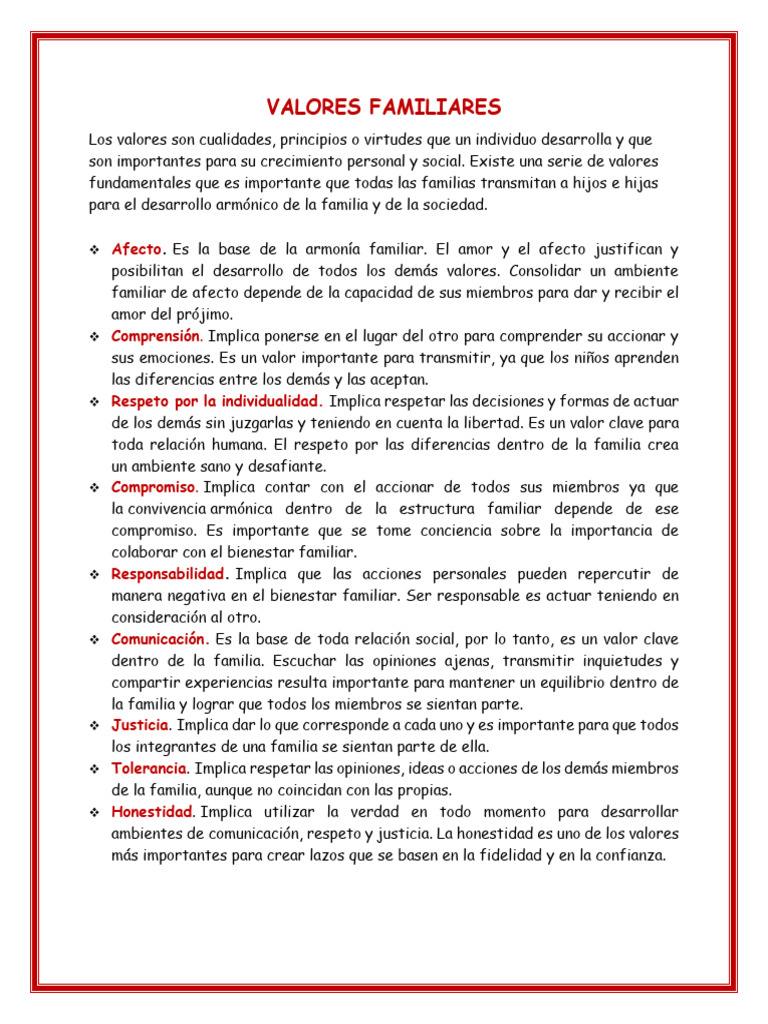 Valores Familiares | PDF | Familia | Sociedad