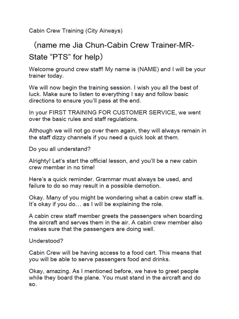 Cabin Crew Training (City Airways) | PDF