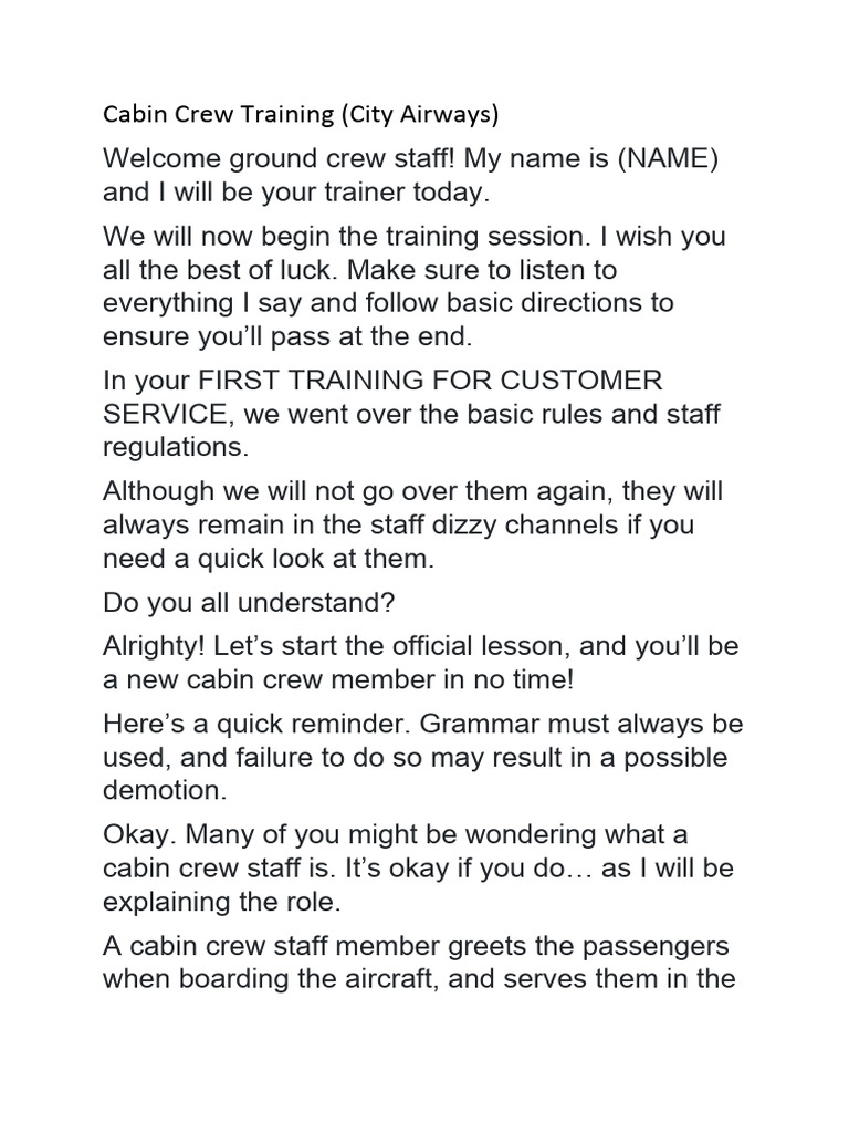 Cabin Crew Training (City Airways) | PDF | Menu | Flight Attendant