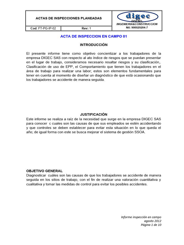 Acta de Inspeccion 01 | PDF | Business