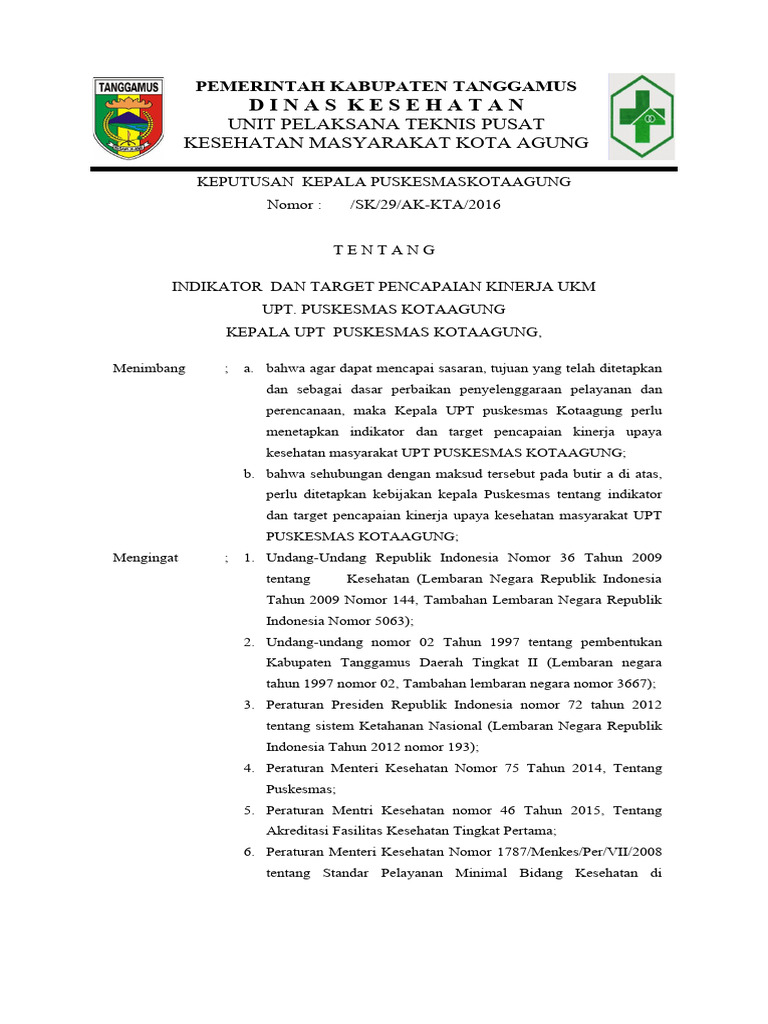 SK Indikator Target Kinerja Ukm | PDF