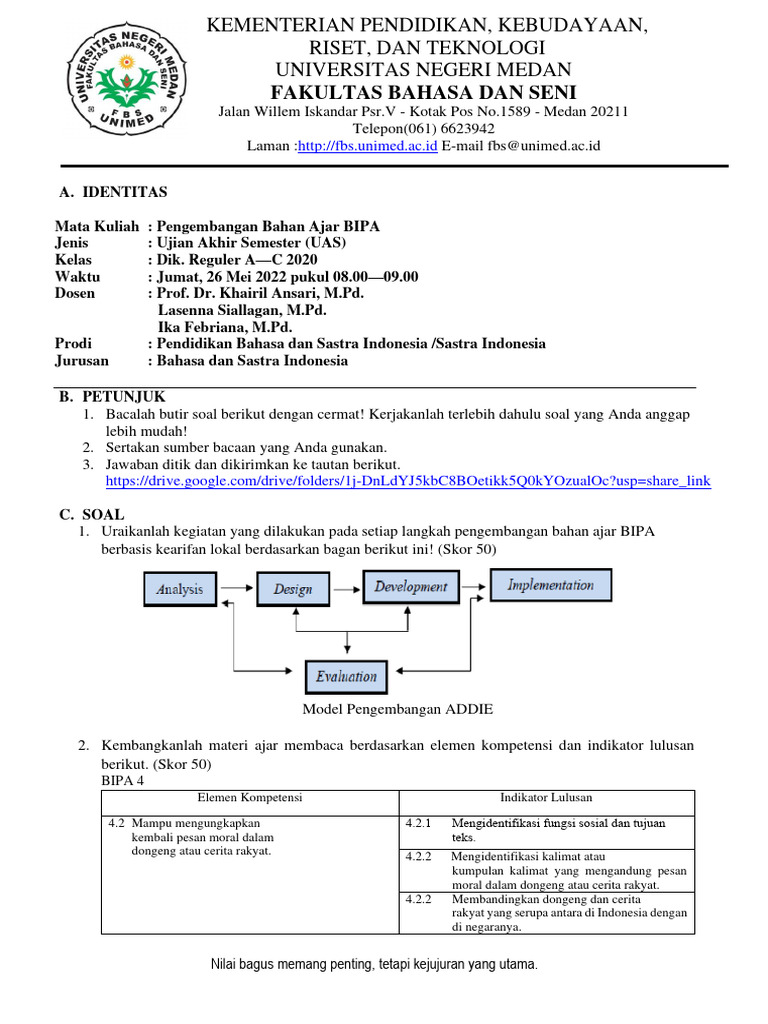 Soal UAS PBA BIPA | PDF