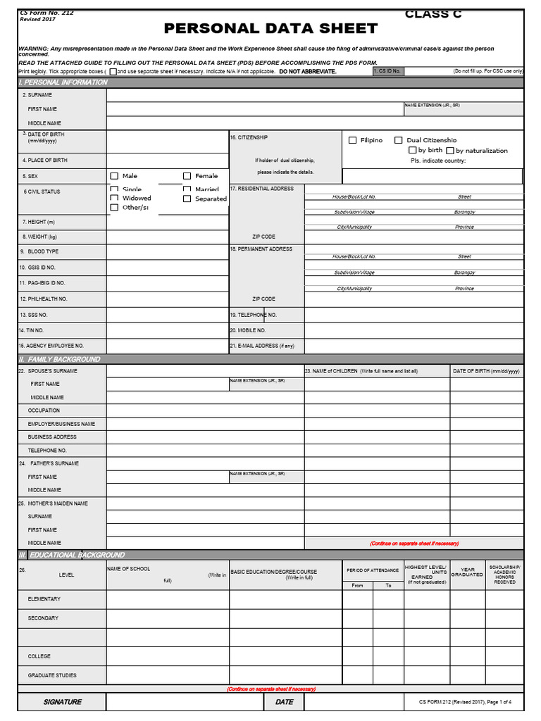 Personal Data Sheet Guide | PDF | Government | Justice