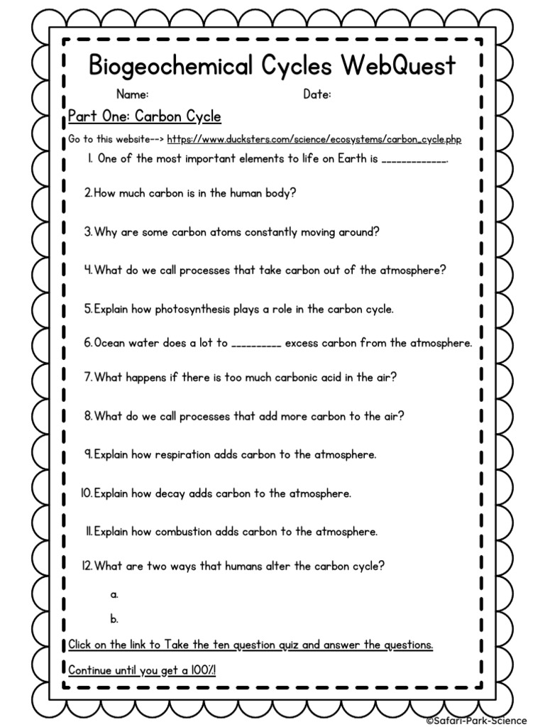 Biogeochemical Cycles Webquest: Part One: Carbon Cycle | Download Free ...